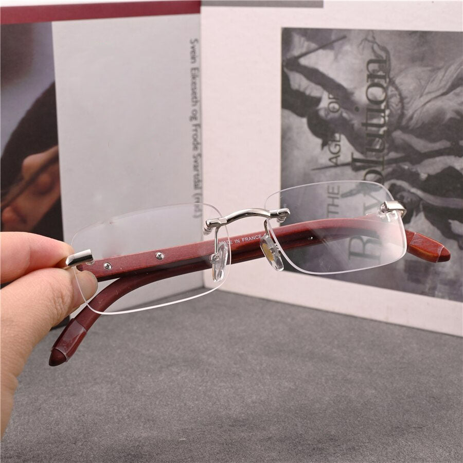 Wooden Temple Rimless Eyeglasses For Men And Women- SunglassesCraft