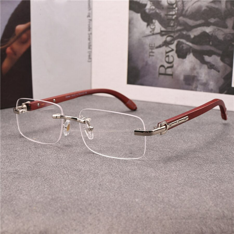 Wooden Temple Rimless Eyeglasses For Men And Women- SunglassesCraft